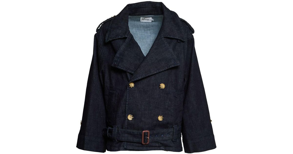Self-Portrait Oversized Denim Trench Jacket With Double-Breasted ...
