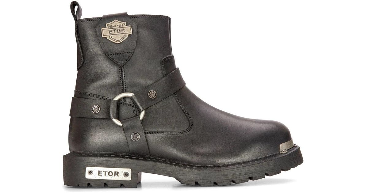Etor Leather Motorcycle Metal Toe Ankle Boots in Black for Men | Lyst