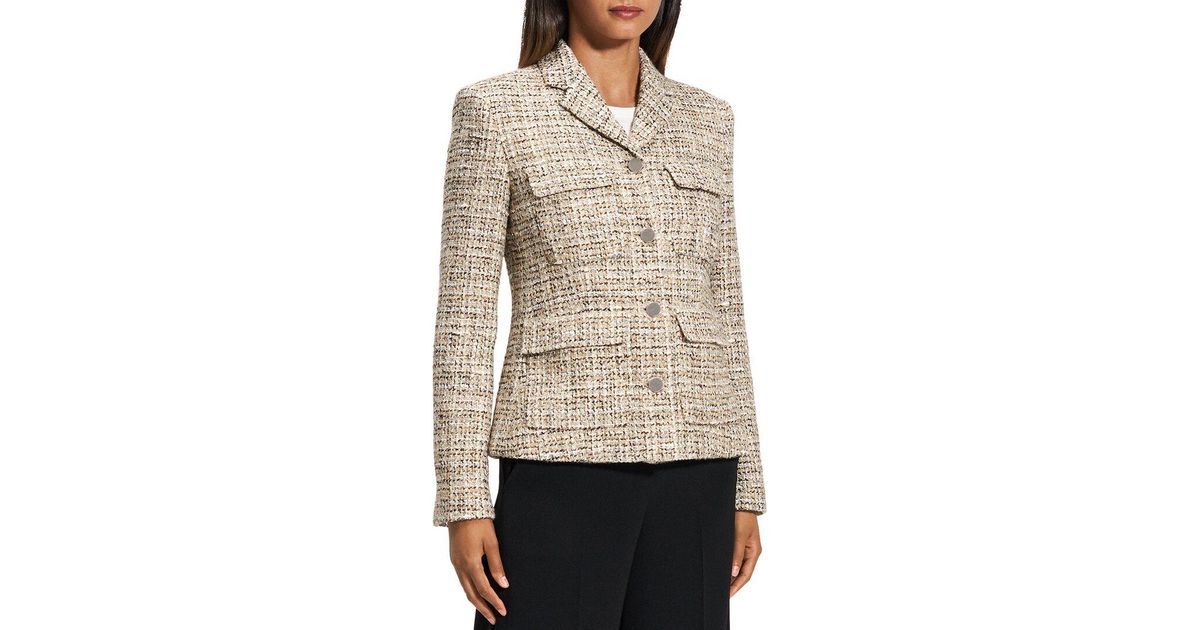 Theory Mix Tweed Military Jacket in Natural | Lyst