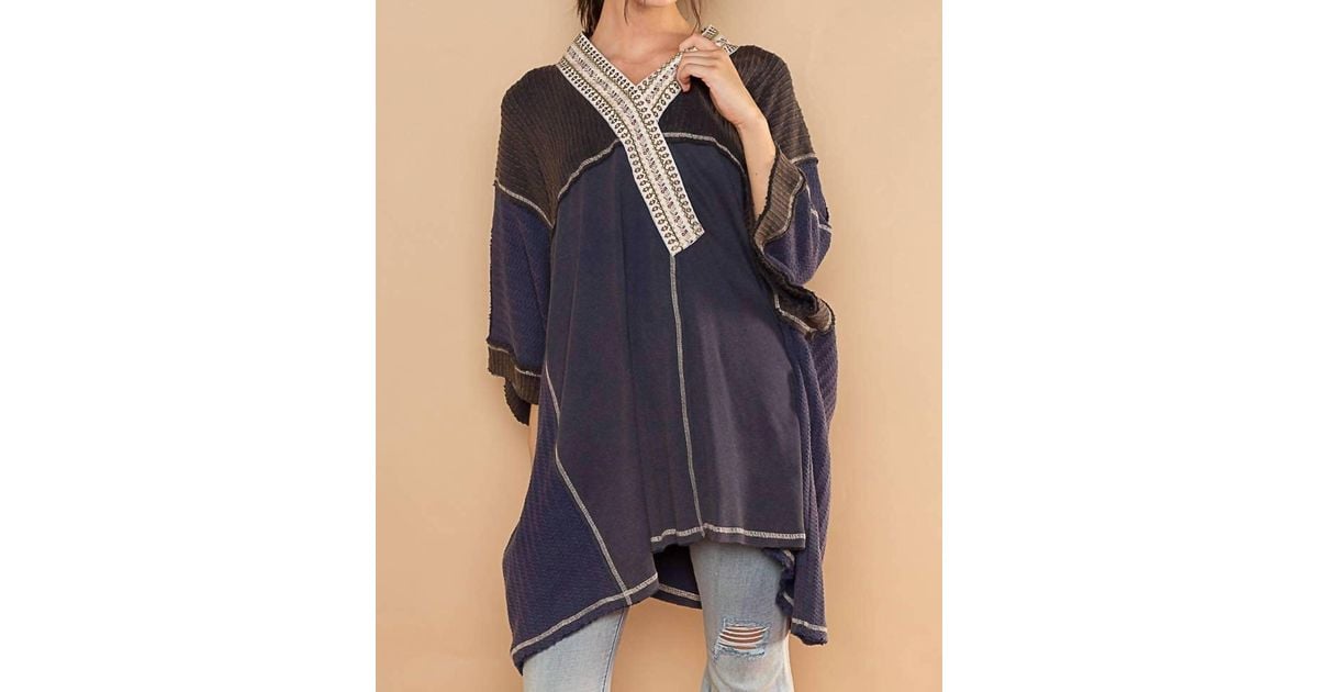 Pol Mix Knit Kimono Top in Blue | Lyst
