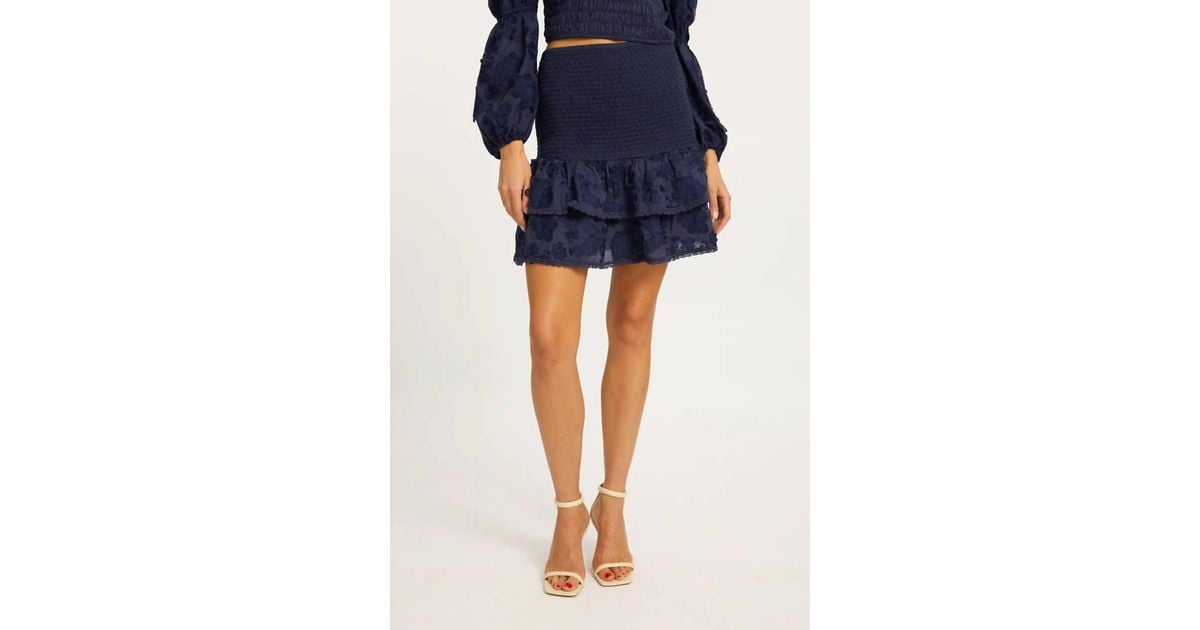 Caballero Leah Smocked Mini Skirt in Blue | Lyst