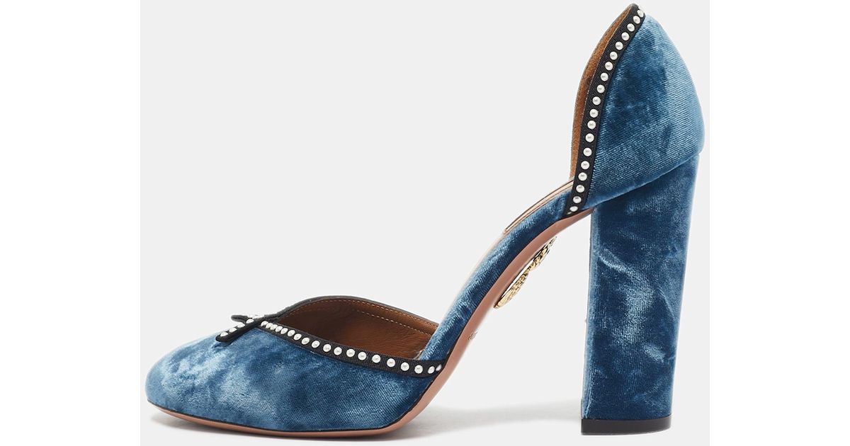 Aquazzura Velvet Embellishment Block Heel D'Orsay Pumps in Blue | Lyst