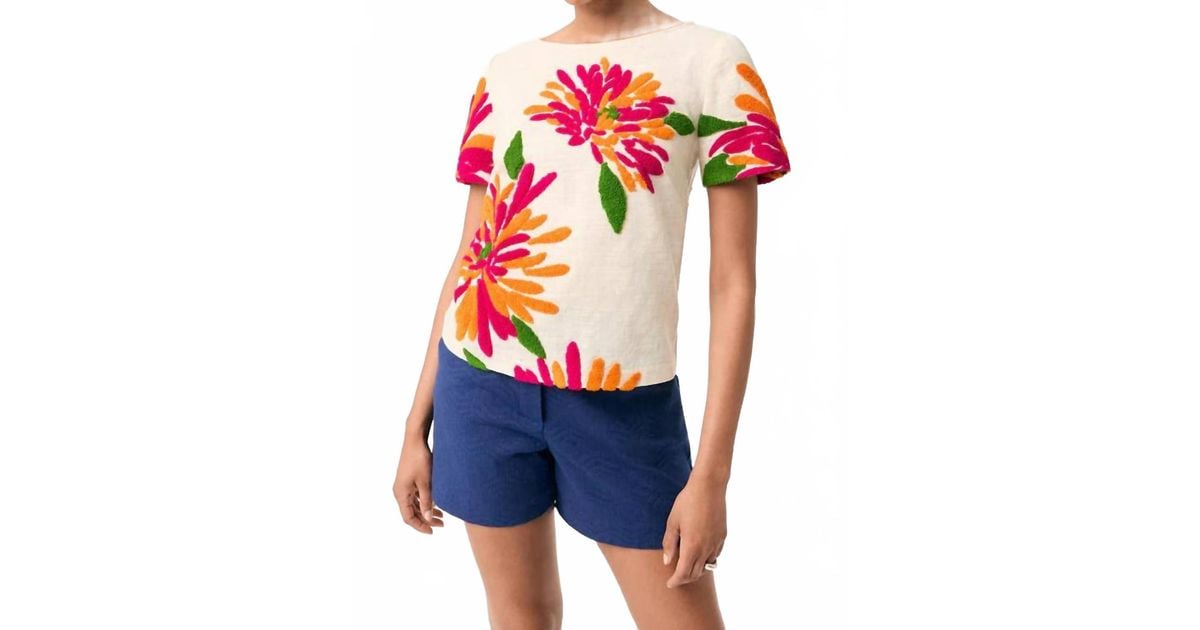 Trina Turk Siona Embroidered Flowers Top in Blue | Lyst