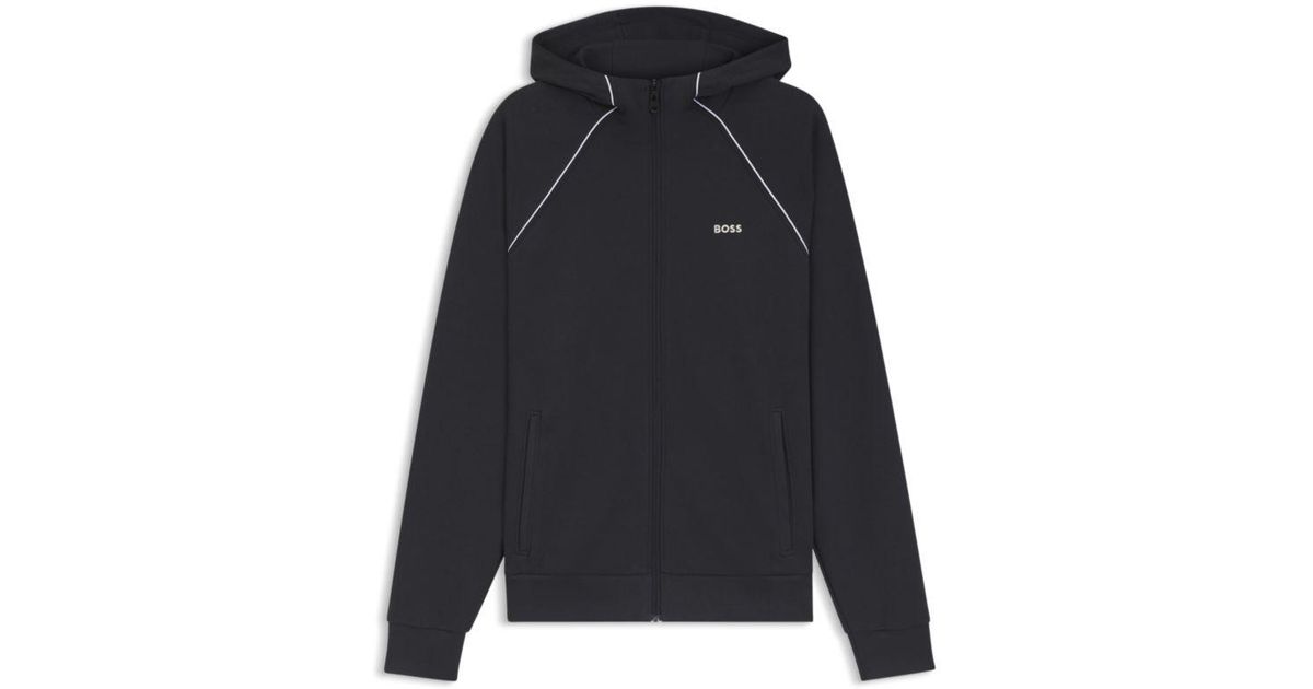 BOSS Piping-Detail Zip-Up Hoodie in Blue for Men | Lyst