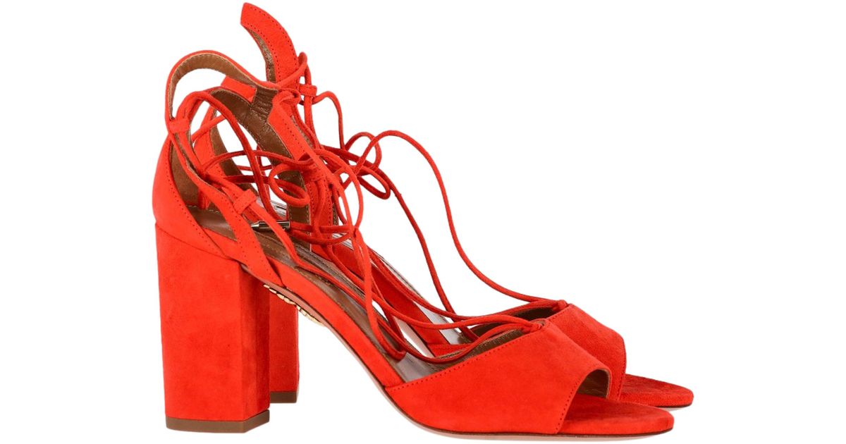 Aquazzura Austin Strappy Sandal Heels in Red | Lyst