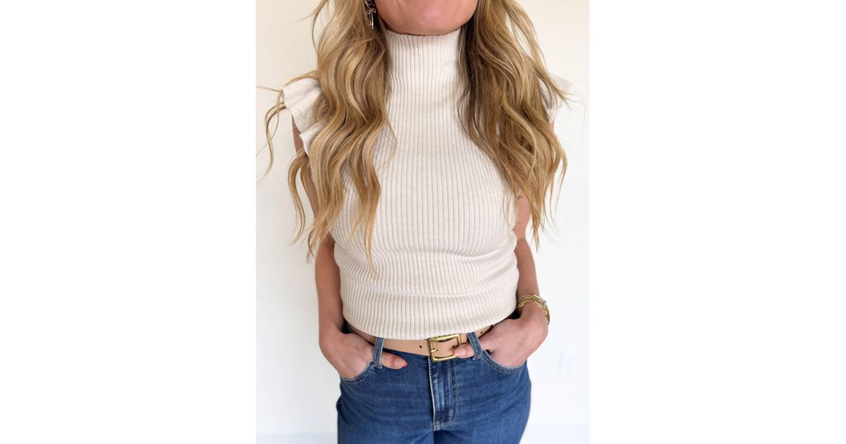 Sadie & Sage Zoya Ruffle Tank Mock Neck Sweater in Natural | Lyst