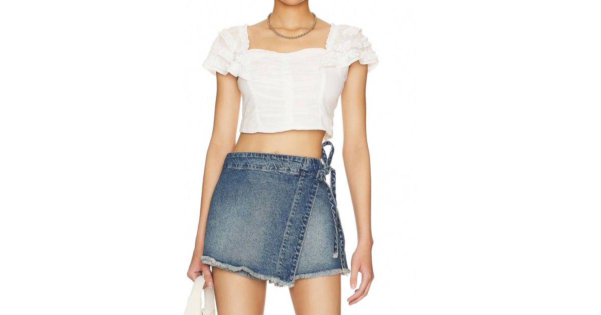 Free People Square Neck Ruched Cropped Top in Blue | Lyst