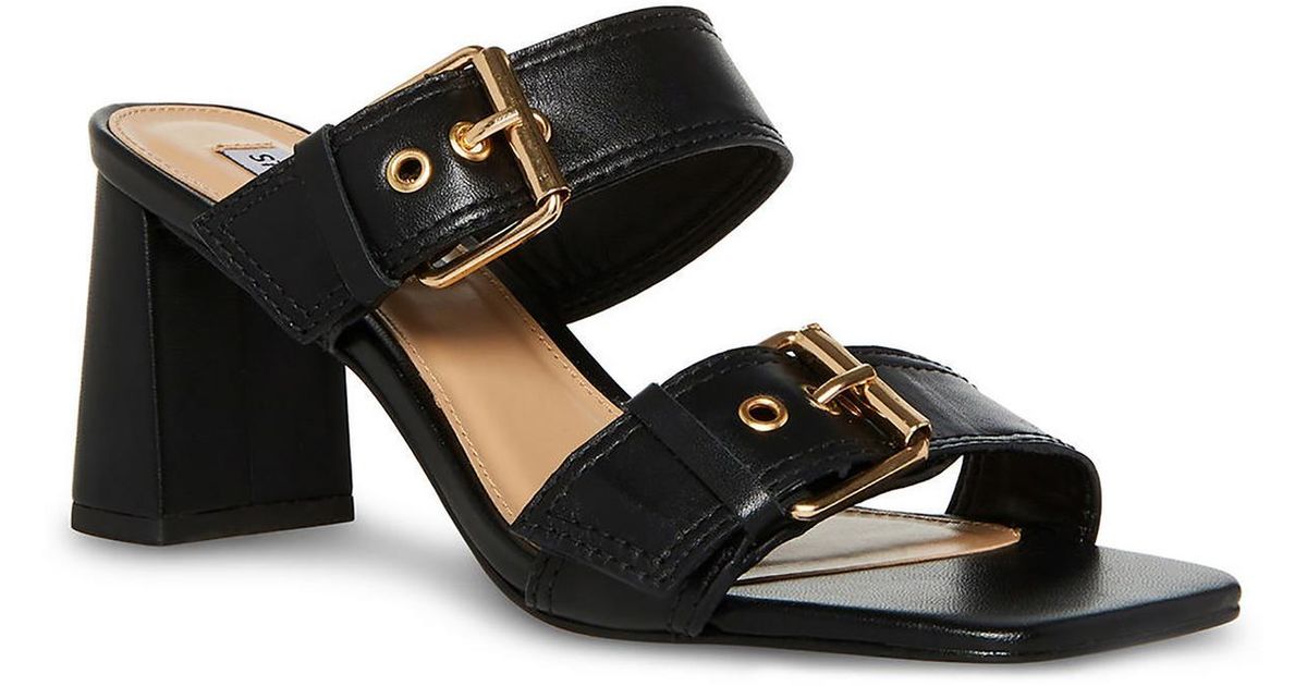 Steve Madden Loreli Leather Square Toe Block Heel in Black | Lyst