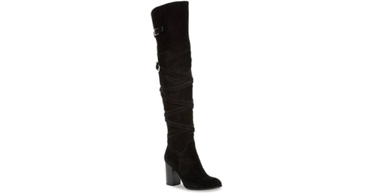 Sam Edelman Belt Strap Suede Over The Knee Boots in Black | Lyst