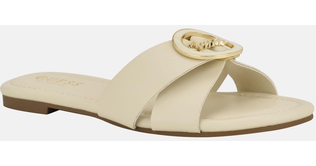 Guess Lydia Signature Slide Sandals in Natural | Lyst