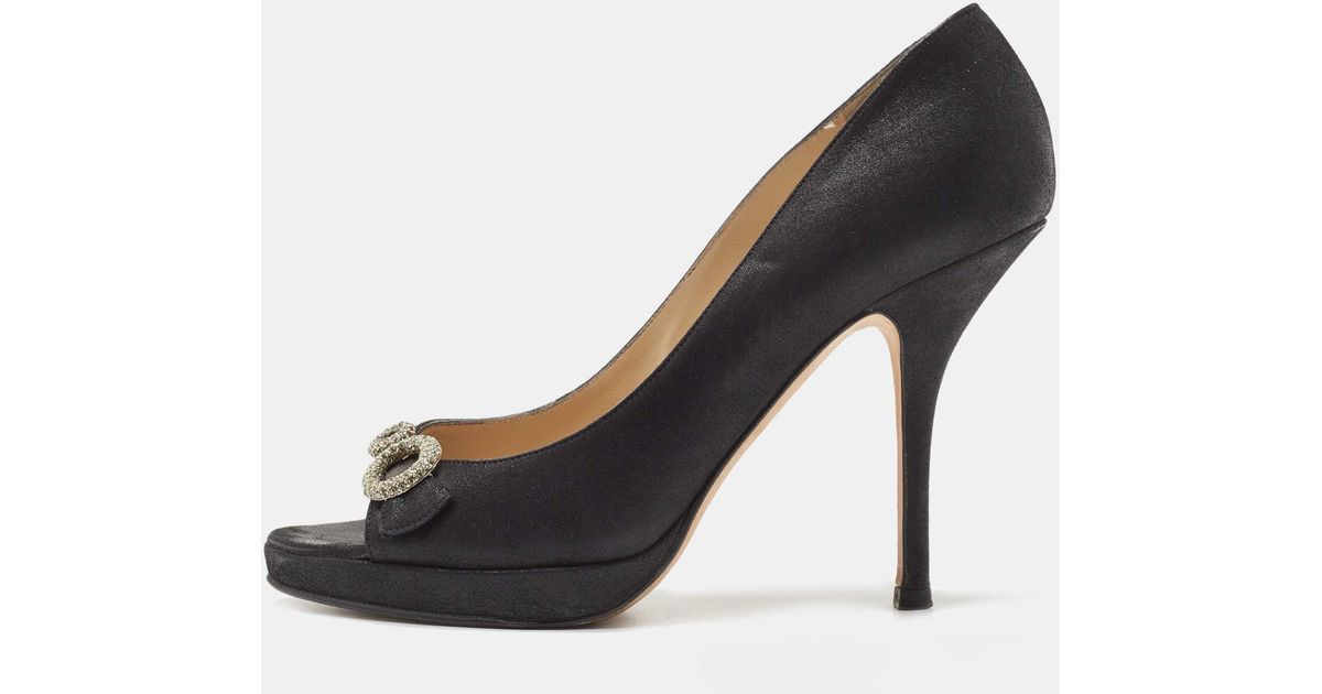 Jimmy Choo Nubuck Leather Open Toe Pumps in Black | Lyst