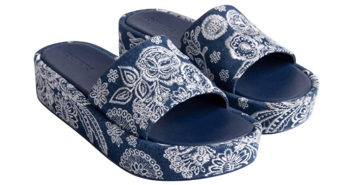 Johnny Was Bandana Embroidered Platform Slide Sandal in Blue | Lyst