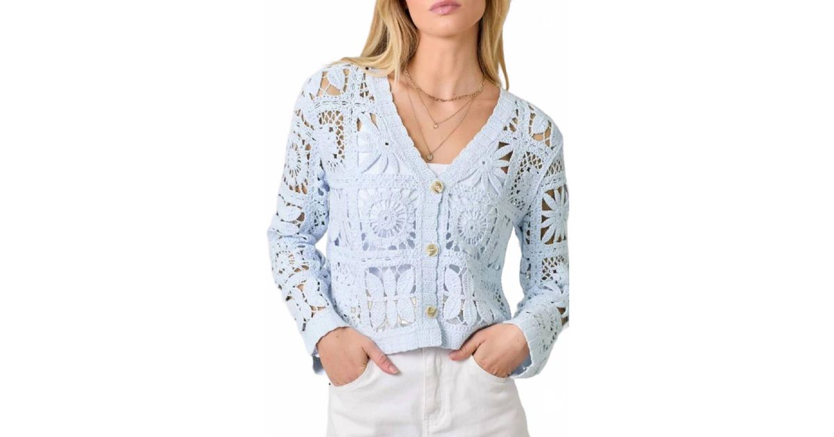 Mystree Sunny Days Crochet Cardigan in Blue | Lyst
