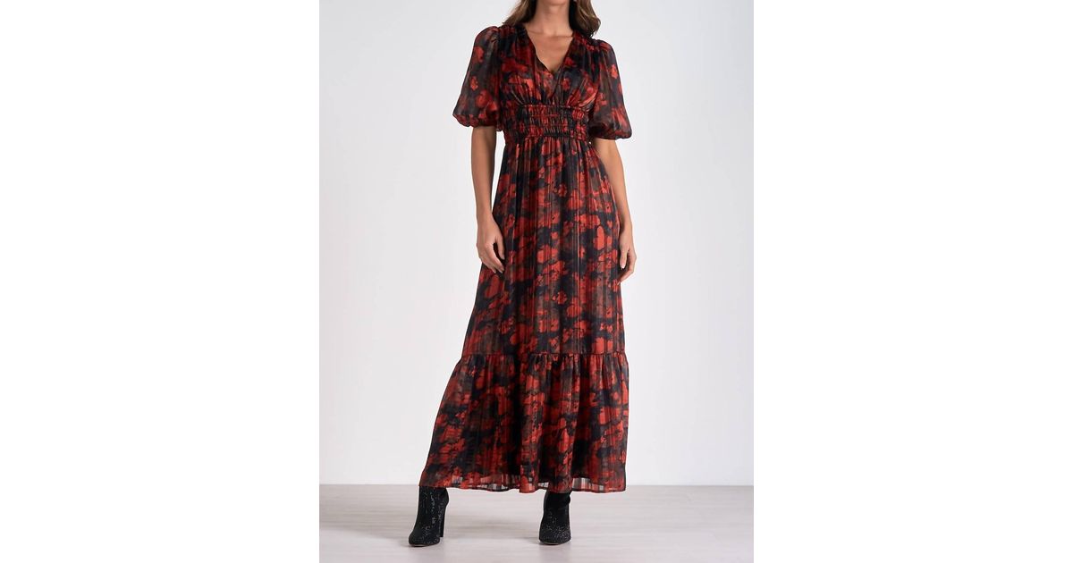 Elan Floral V-Neck Maxi Dress in Red | Lyst