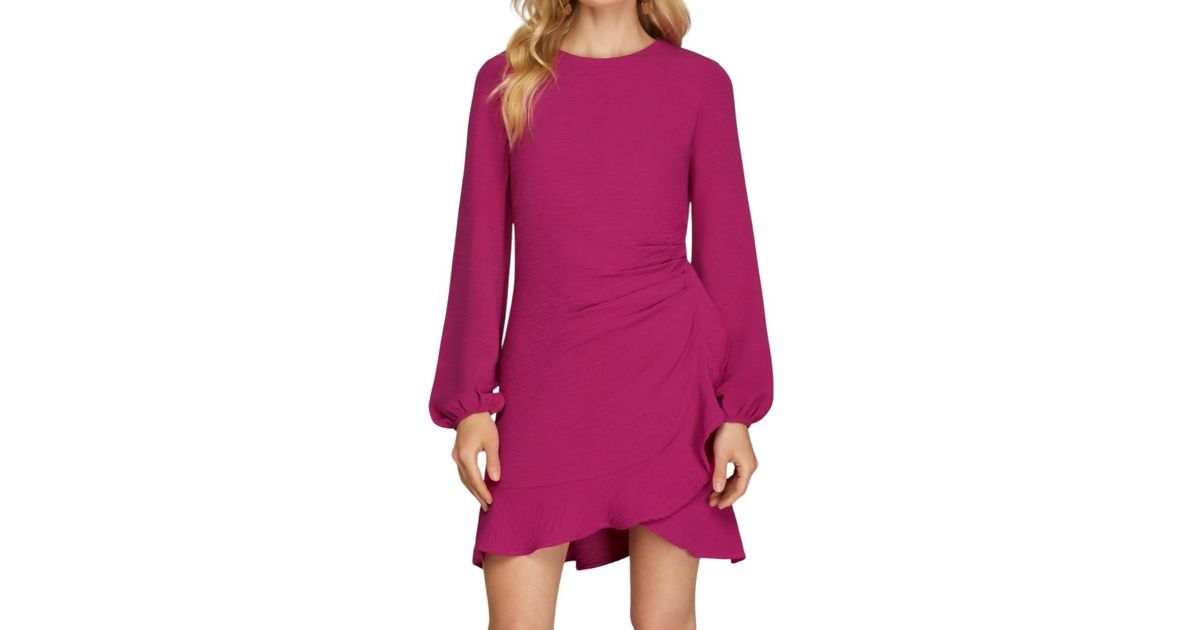 She + Sky Long Sleeve Asymmetrical Ruffled Hem Dress in Purple | Lyst