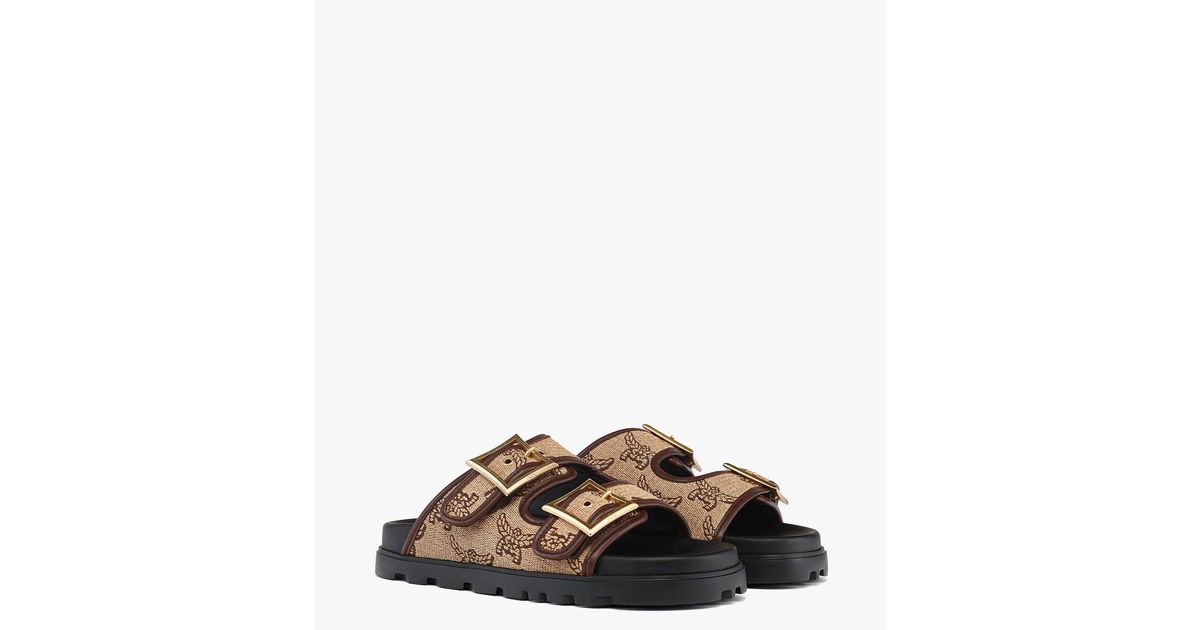 MCM Raffia Sandals in Brown | Lyst