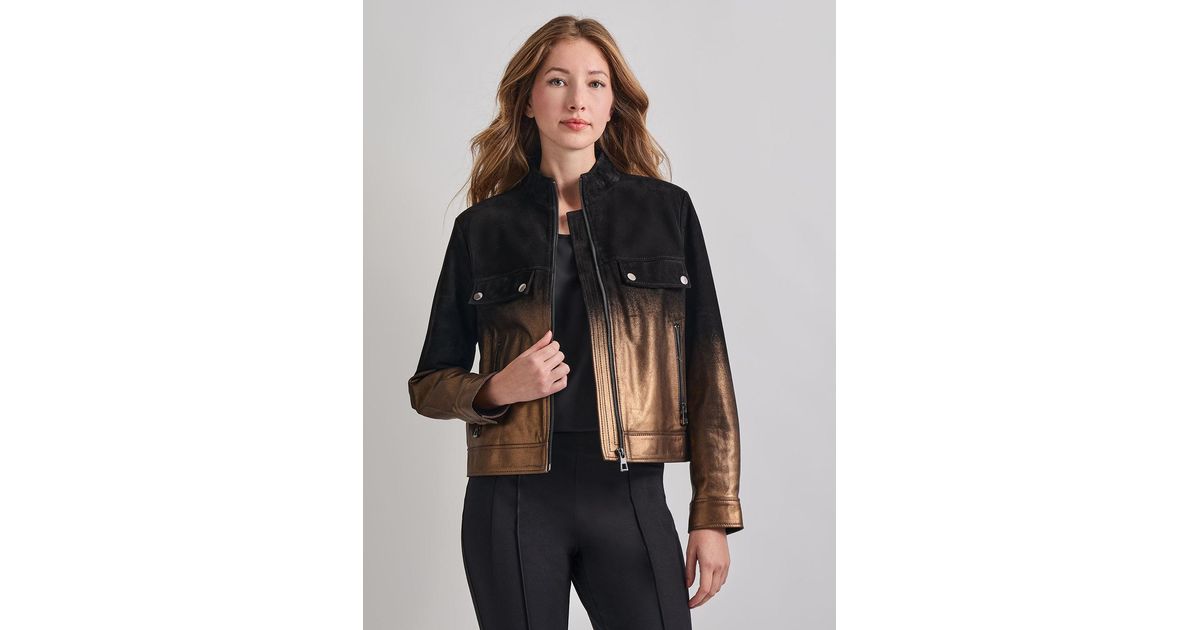 Misook Heritage Fit Ombre Suede Leather Trucker Jacket in Black | Lyst