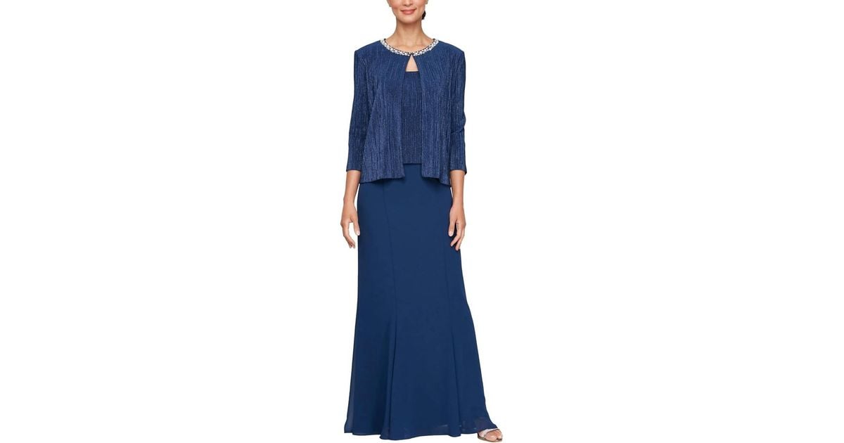 Alex Evenings Mother Of The Bride Dress With Embellished Jacket in Blue ...