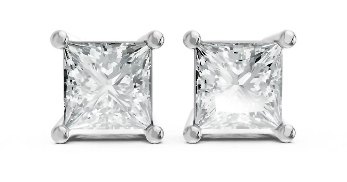 AAMIAA Princess Shape 4 Prong Push Back Studs in White | Lyst