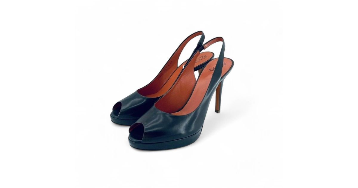 Santoni Gloss Leather Peep Toe Platform Heels in Blue | Lyst