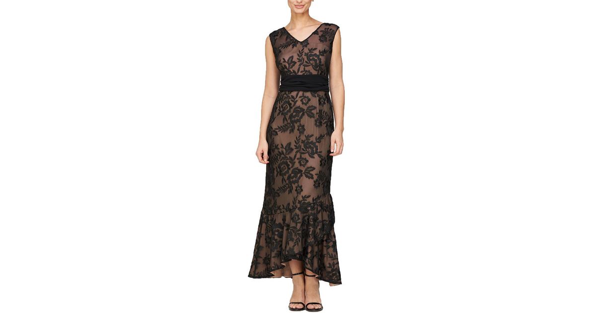 JS Collections Emily Embroidered Hi-Low Evening Dress in Black | Lyst
