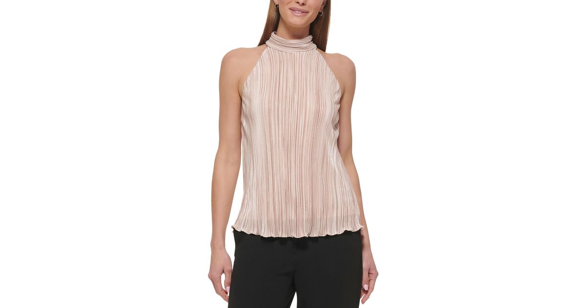 DKNY Shutter Pleat Halter Shell in Pink | Lyst