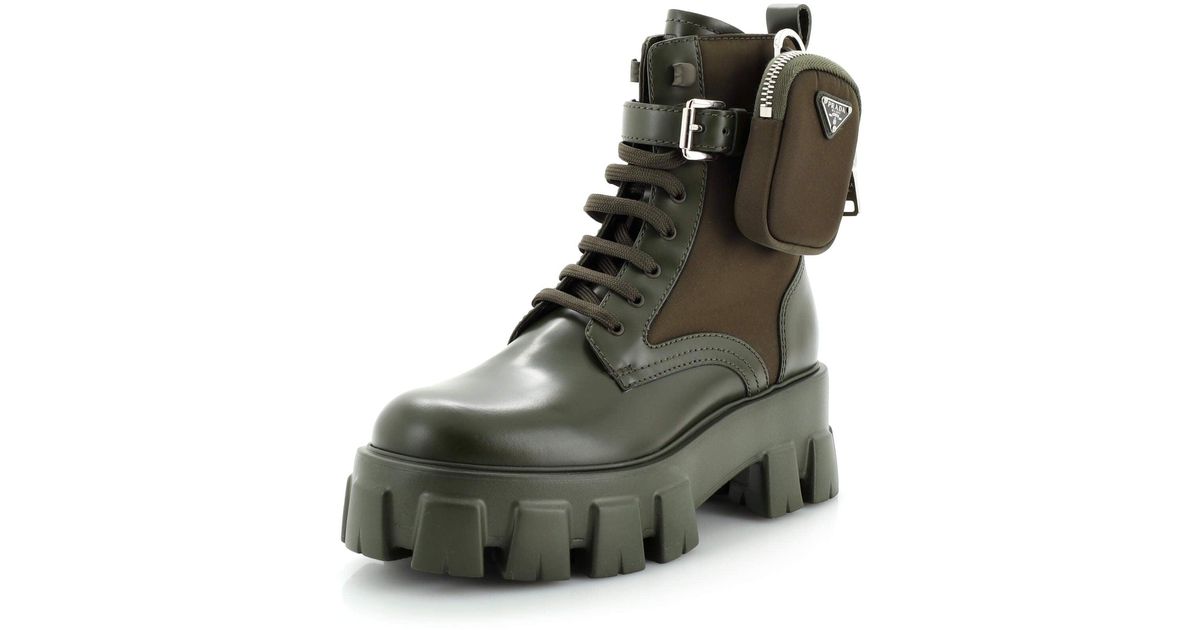 Prada Monolith Combat Boots Leather And Nylon in Green | Lyst