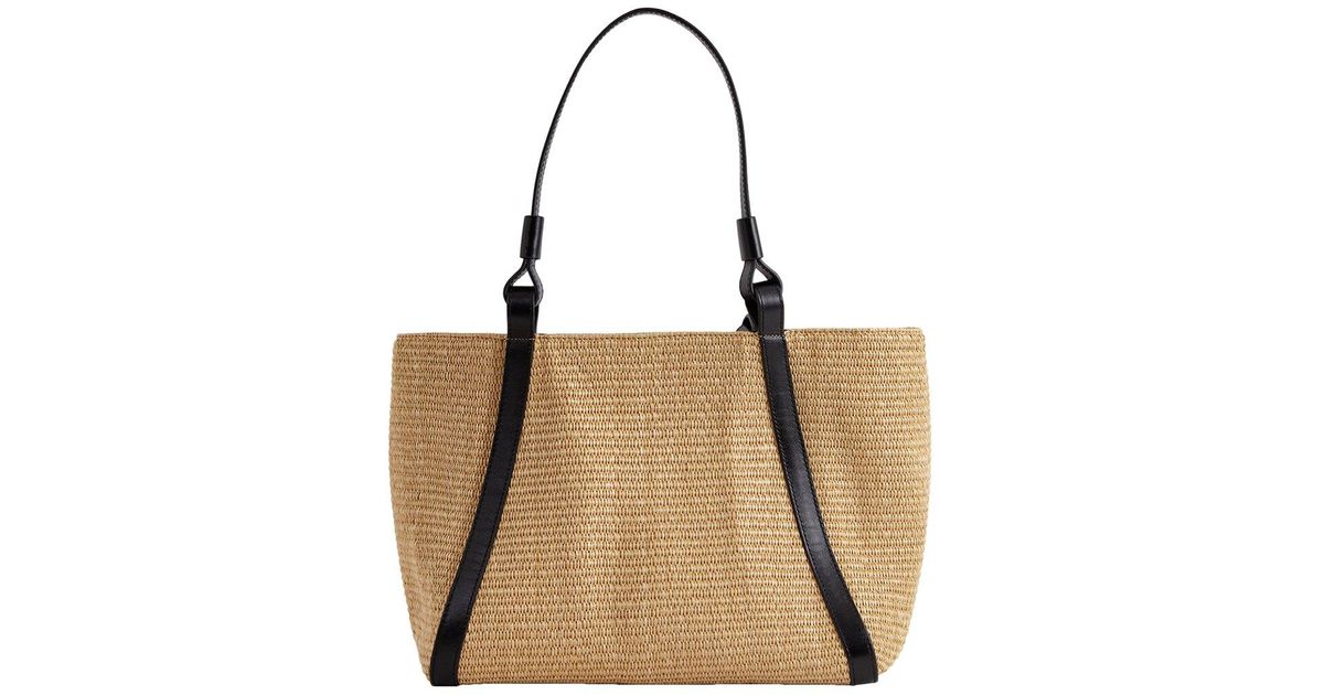 Reiss Nova Leather-Trim Structured Raffia Tote in Brown | Lyst