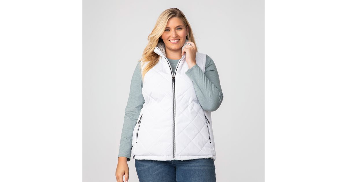 Free Country Plus Size Expedition Stratus Lite Reversible Vest in White ...