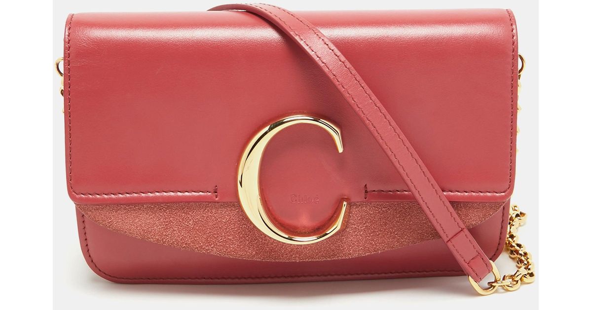 Chloé Leather And Suede C Chain Clutch in Red | Lyst