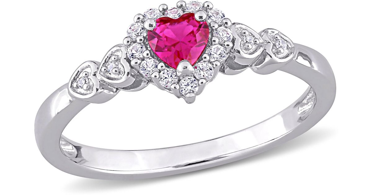 Mimi & Max 2/5Ct Tgw Created Ruby Created Sapphire And Diamond-Accent Halo Heart Ring in ...
