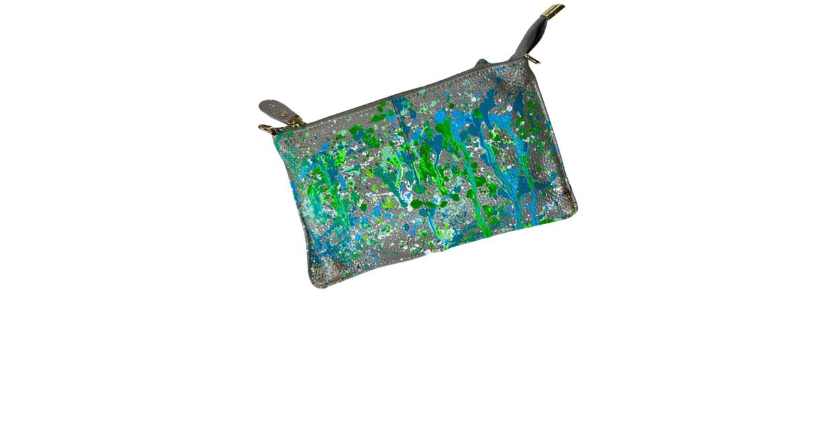 Anca Barbu Hand Splattered Paint Leather Clutch in Green | Lyst