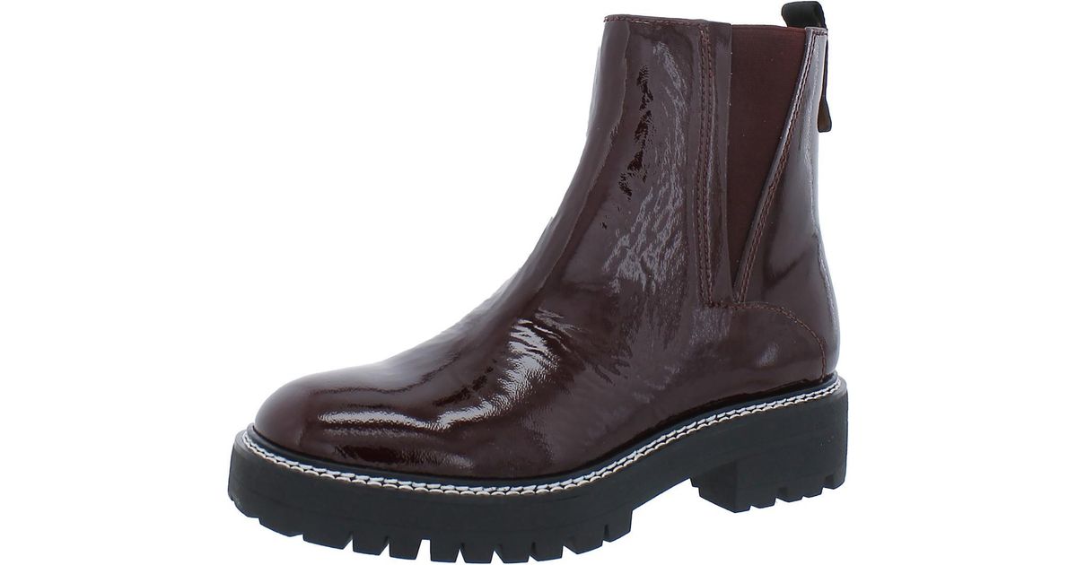 Franco Sarto Freda Patent Lug Sole Ankle Boots in Brown | Lyst