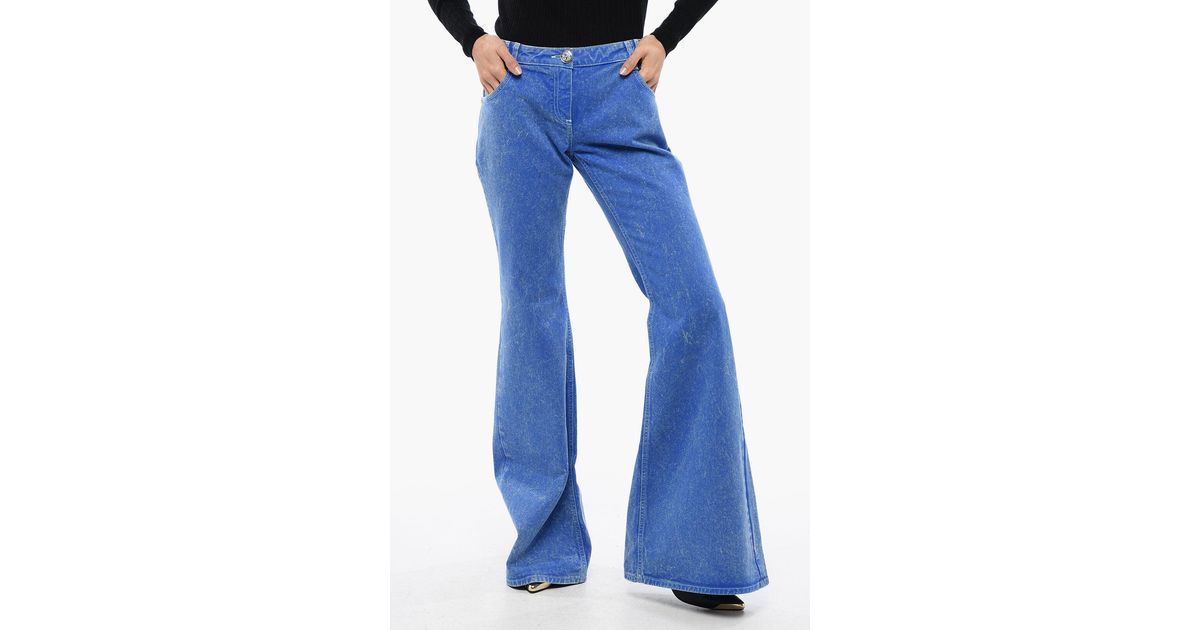 Balmain Wide-Leg Flared Denims With Embroidered Logo in Blue | Lyst