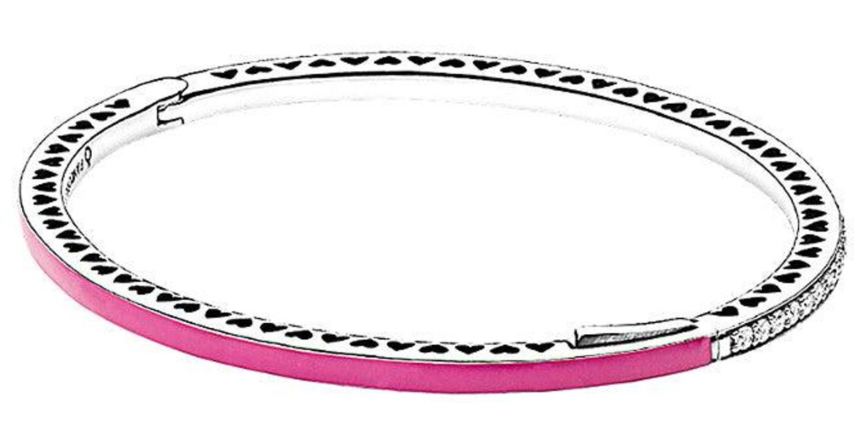 PANDORA Silver Cz & Hot Pink Enamel Radiant Hearts Bangle in Metallic ...