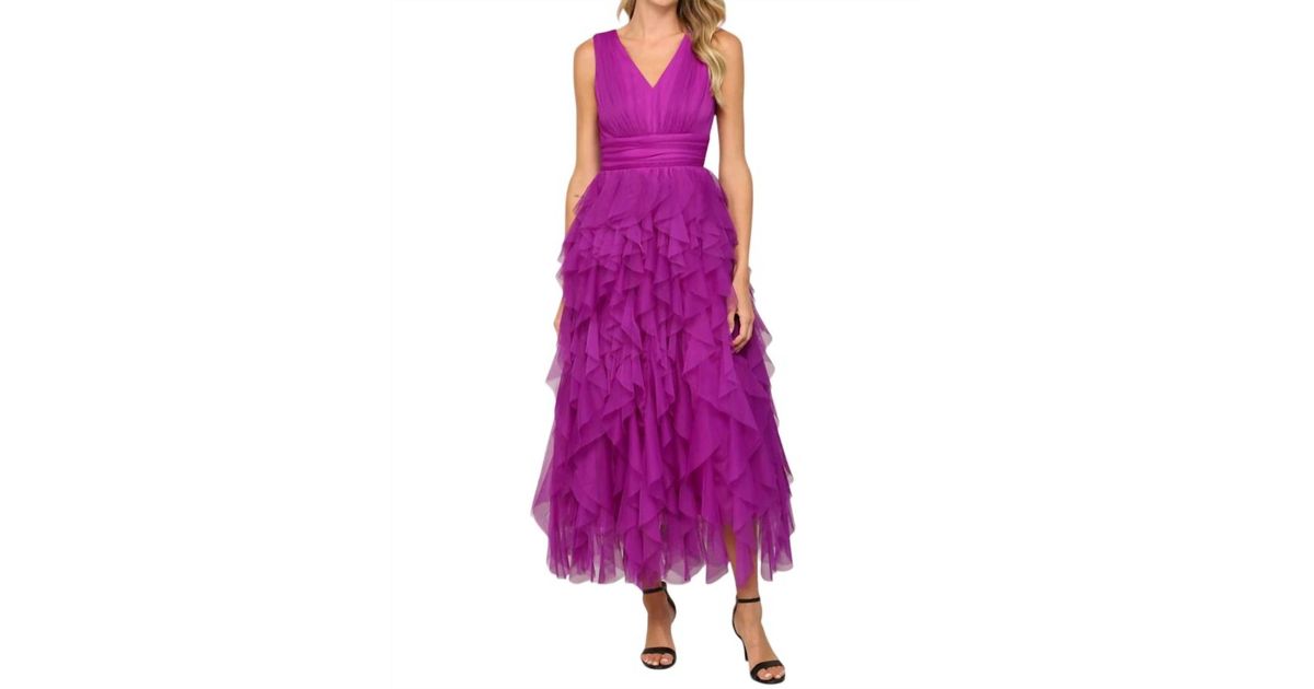 Fate Cascade Ruffle Tulle Dress in Purple | Lyst