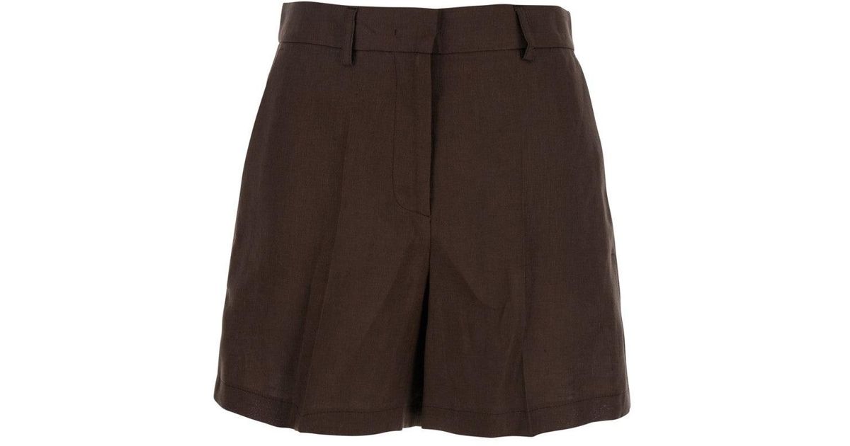 Plain Relaxed-Fit Linen Shorts With Belt Loops in Brown | Lyst