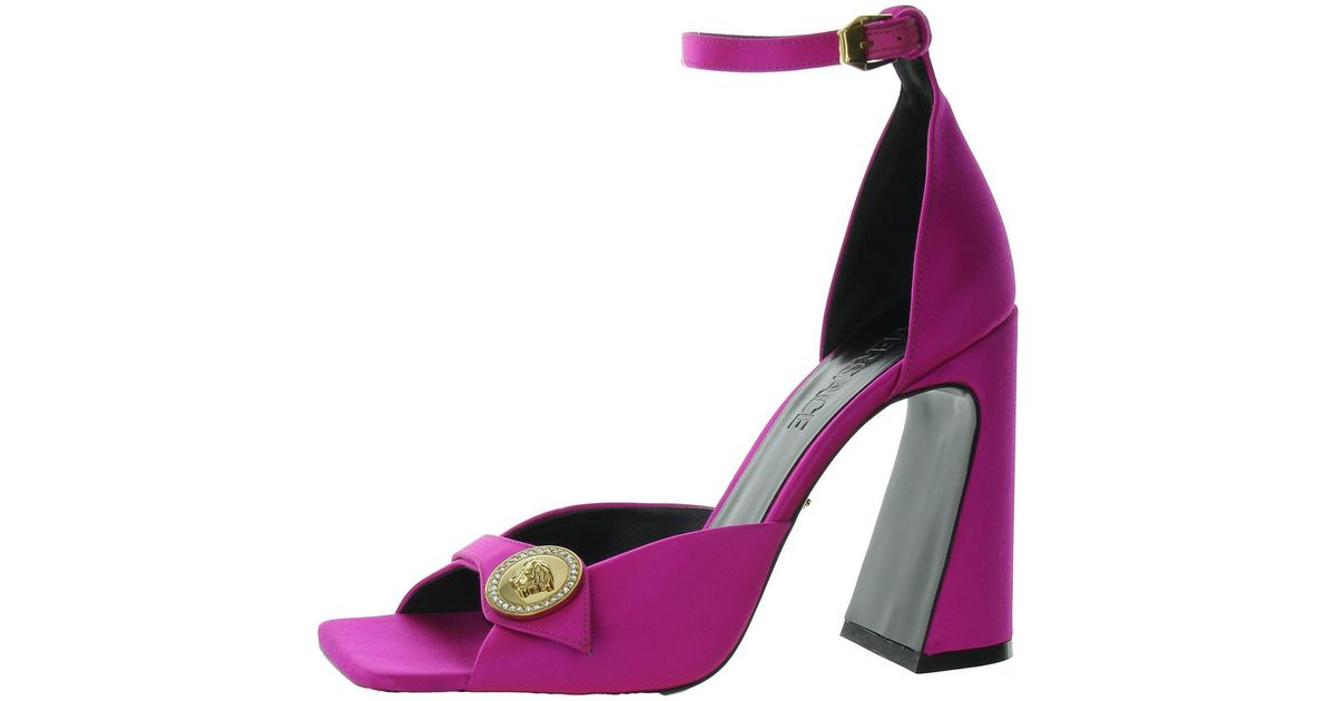 Versace Adjustable Square Toe Block Heel in Pink | Lyst