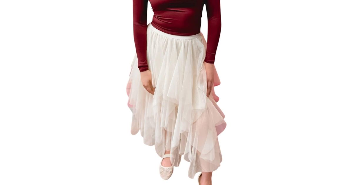 Origami Jewellery Anna Lined Tiered Mesh Skirt in Natural | Lyst