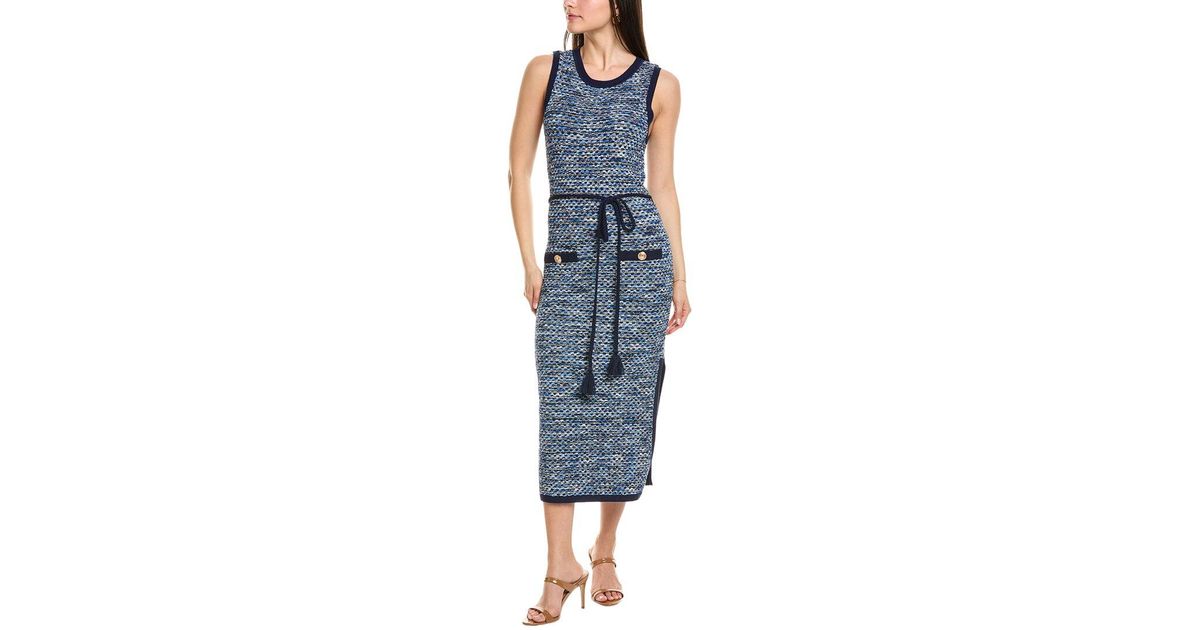 MILLY Kim Tweed Wool-Blend Maxi Dress in Blue | Lyst