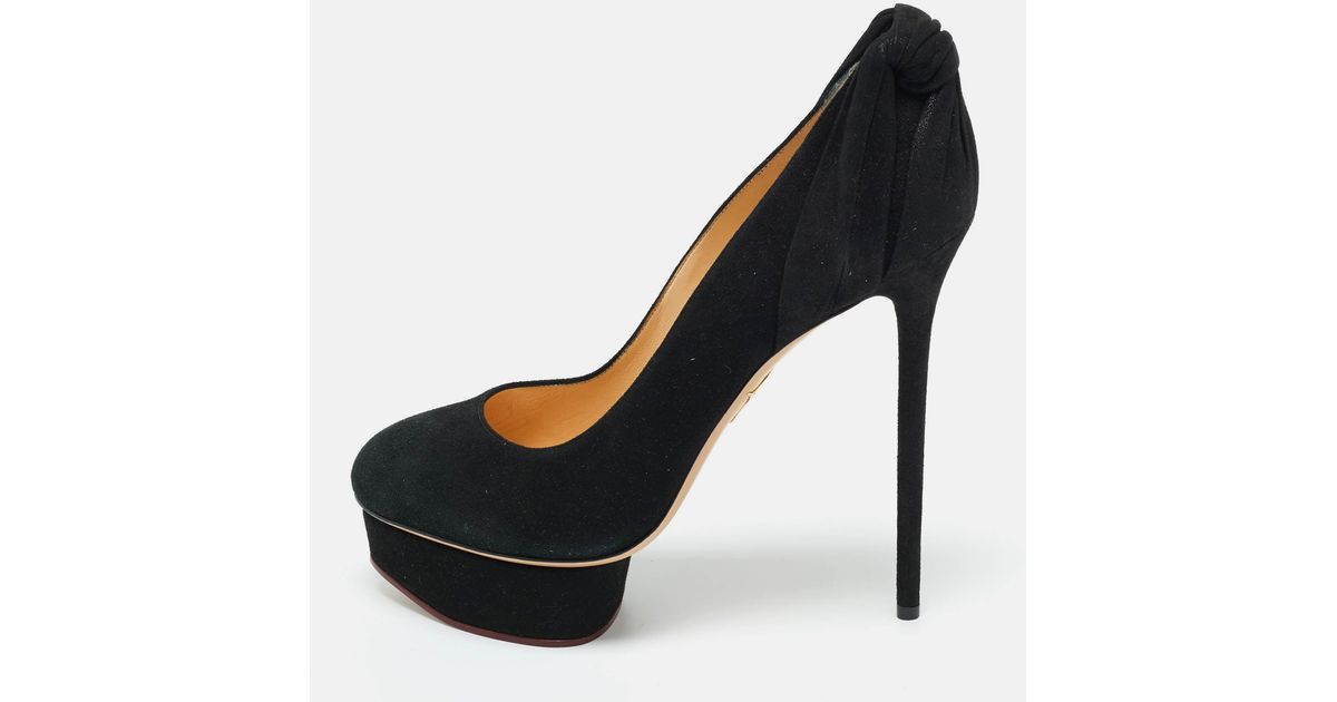 Charlotte Olympia Suede Eccentric Josephine Platform Pumps in Black | Lyst