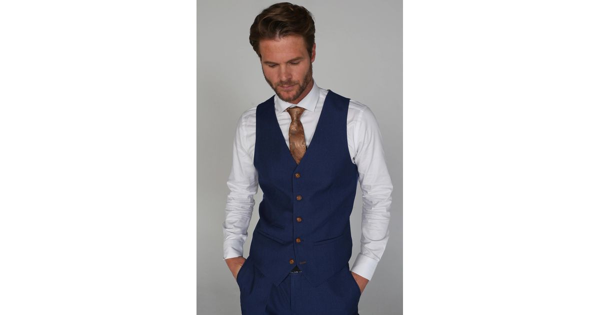 Paul Andrew Mayfair Birdseye Waistcoat Wedding Prom Attire in Blue for ...