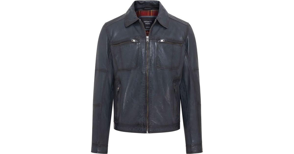 Infinity Leather Classic Leather Biker Jacket in Blue for Men | Lyst