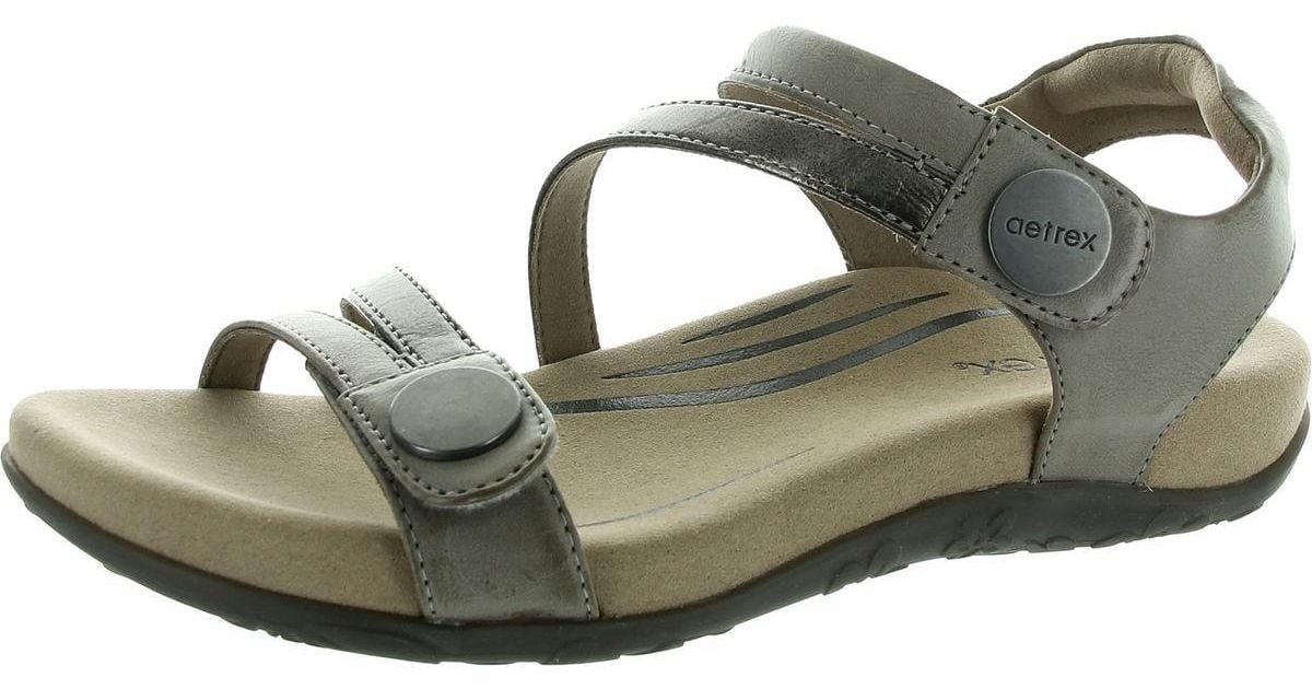 Aetrex Jess Strappy Faux Leather Slingback Sandals in Green | Lyst