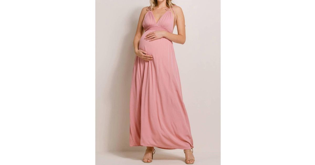 Hello Miss Plunge Maxi Dress in Pink | Lyst