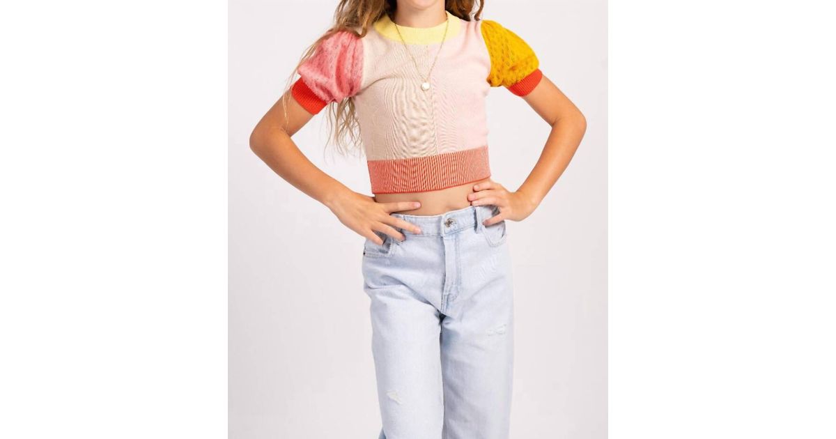 Central Park West Girls Pointelle Top in Pink | Lyst