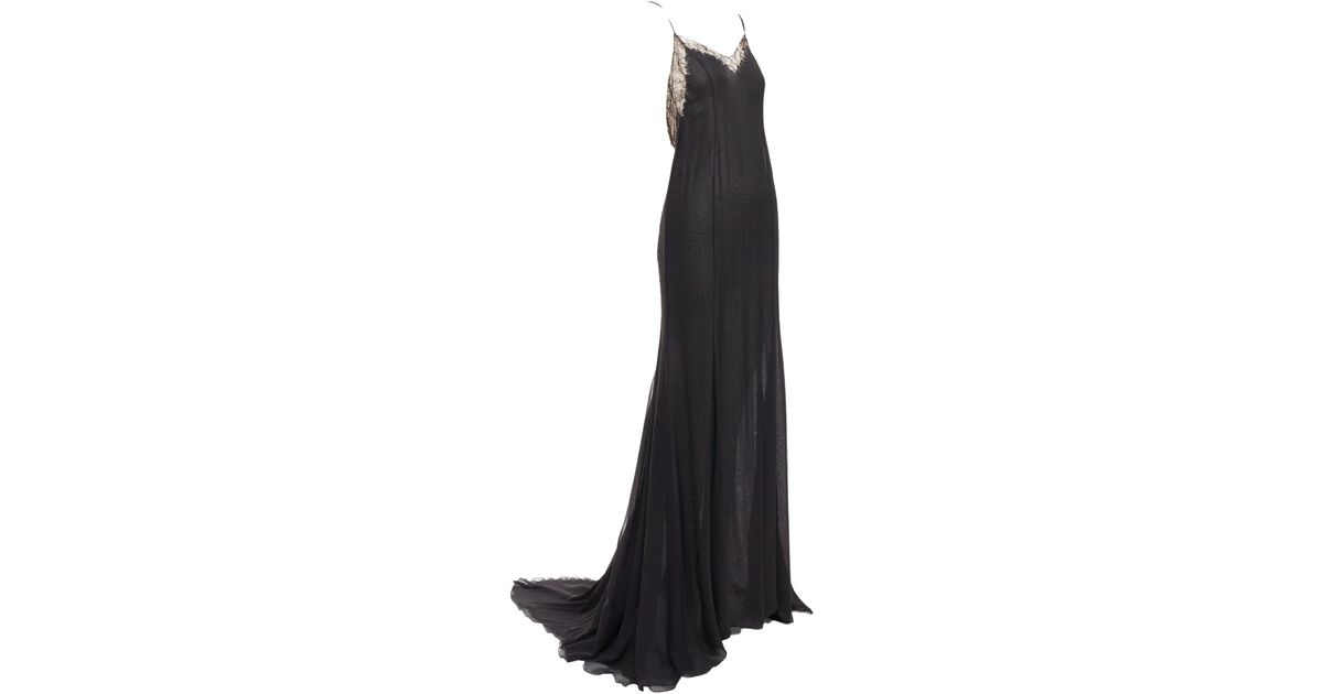 Versace Gianni Punk Chain Detail Lace Trim Sheer Long Gown in Black | Lyst