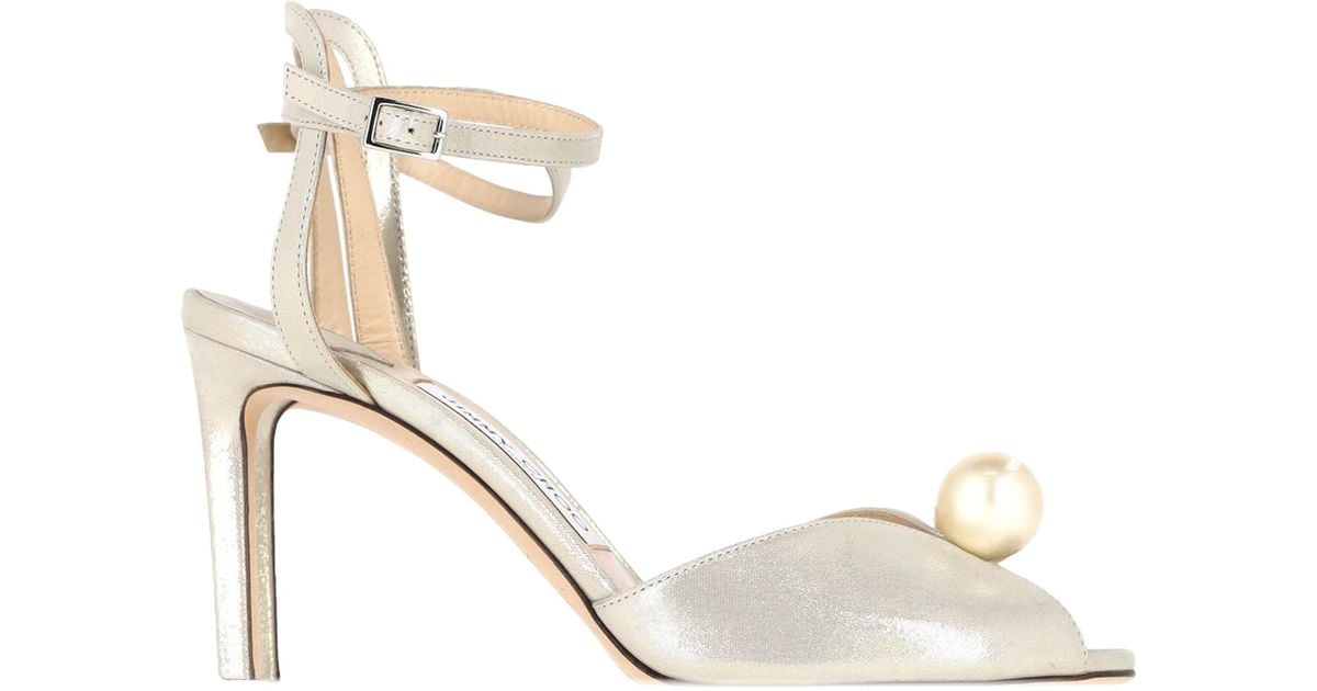 Jimmy Choo Sacora 85Mm Pearl-Embellished Sandals in Metallic | Lyst