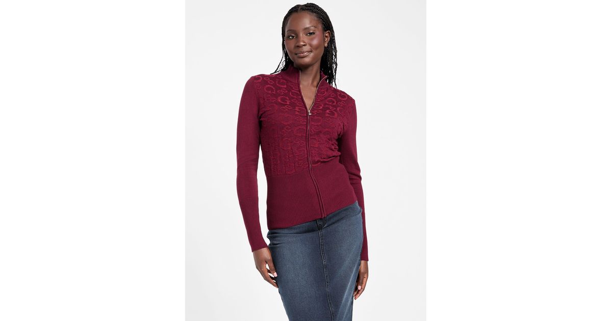 Guess Ritchell Full-Zip Sweater in Red | Lyst