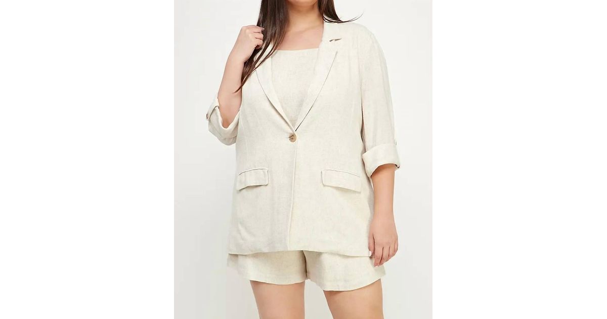 Allie Rose Curvy Linen Blazer in Natural | Lyst